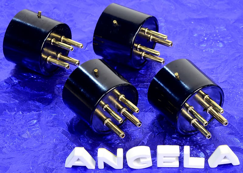 Four Black Phenolic Four (4) Pin Tube Bases with Gold Pins | Reverb