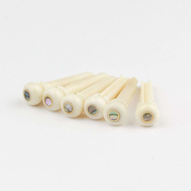John Pearse Bone Bridge Pin Set Abalone/Brass/French Eye | Reverb