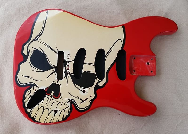 Red Super Strat guitar body w/ SKULL factory graphic | Reverb