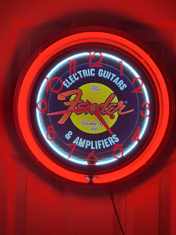 Fender Musical Instruments Double Neon Red/White Wall Clock | Reverb