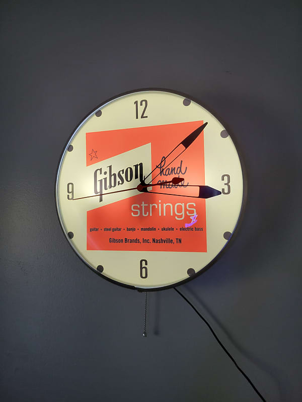 60's Style Gibson Guitars Round Light Up Clock | Reverb Australia