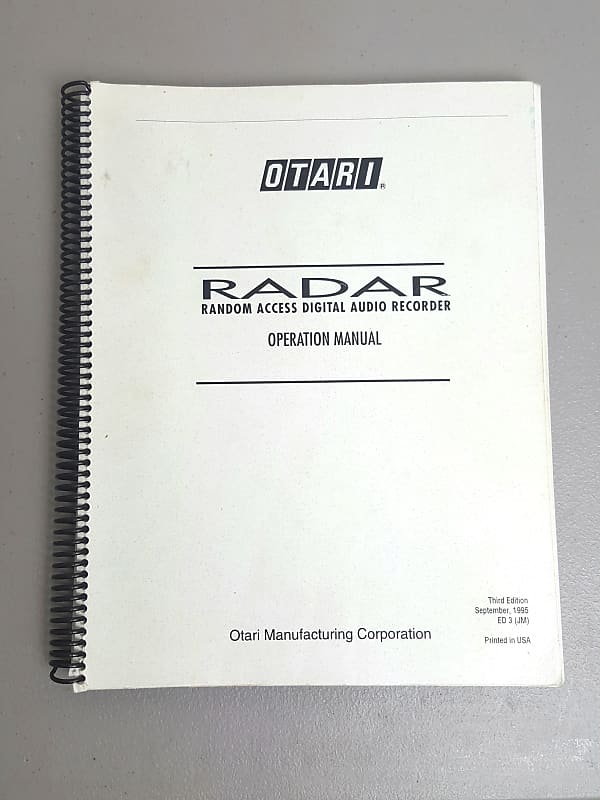 Otari Radar Digital Recorder - Original Operation Manual - | Reverb