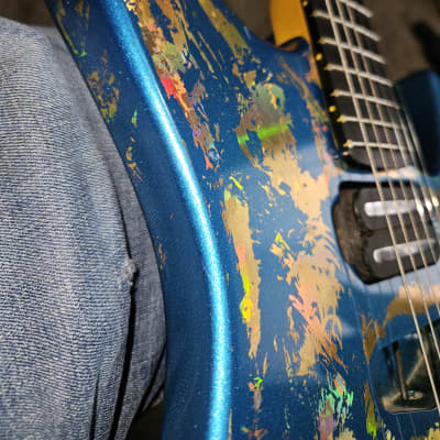 Custom Warmoth Superstrat in holoflash blue paint Superstrat | Reverb