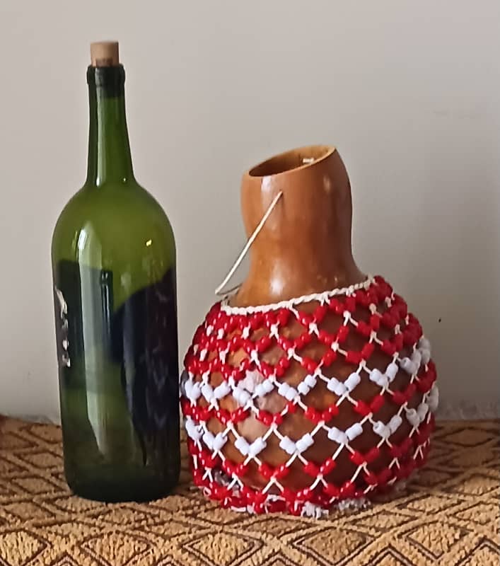 Medium-small West African-style netted gourd rattle (sekere) | Reverb