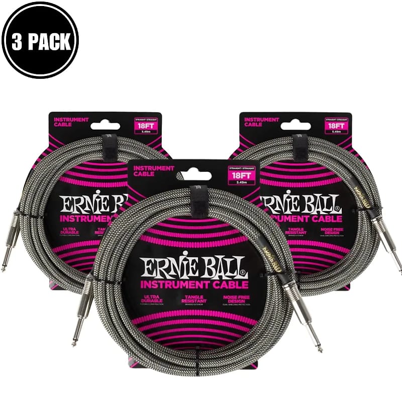 SILVER 18' SILVER FOX BRAIDED INST. CABLE ERNIE BALL 6433 | Reverb