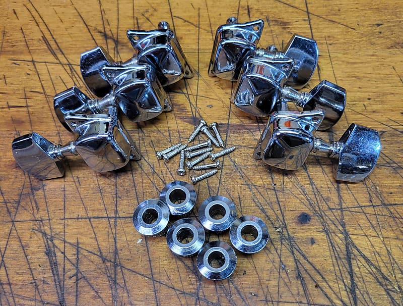 Vintage Japan 3x3 Individual Guitar Tuners Chrome with Heavy | Reverb