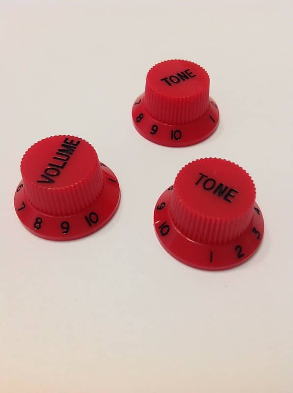 Strat Style Control Knob Set 1 Volume 2 Tone Red / Black | Reverb