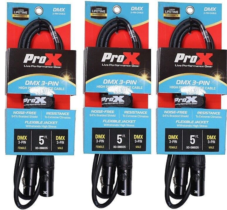 3X ProX XC-DMX05 5 Ft. DMX Male 3-Pin to DMX Female 3-Pin | Reverb