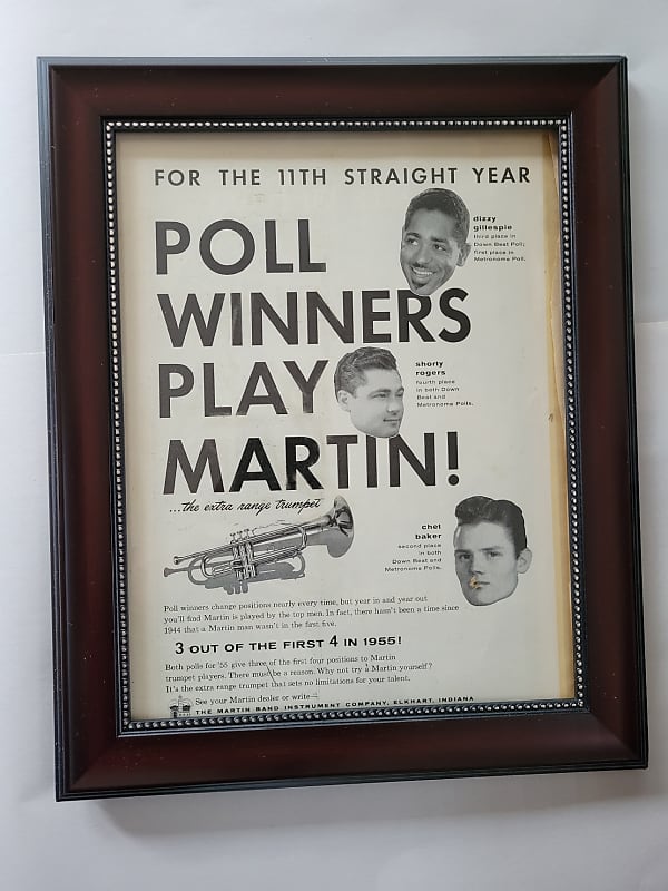 1956 Martin Horns Promotional Ad Framed Dizzy Gillespie, | Reverb
