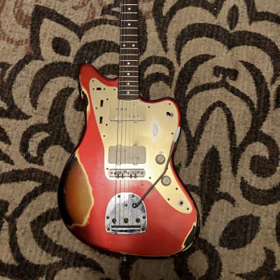 MJT Jazzmaster - Candy Apple Red over 3-Tone Sunburst | Reverb