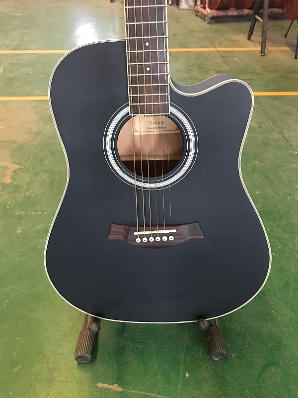 Black Folk Acoustic Guitar 41 Inch Body, Maple Neck and Ebony | Reverb