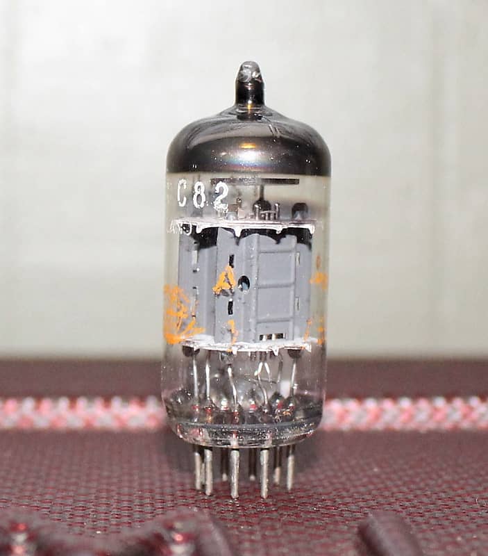 AMPEREX ECC82 HOLLAND 12AU7 ORANGE GLOBE GREY PLATE HALO | Reverb