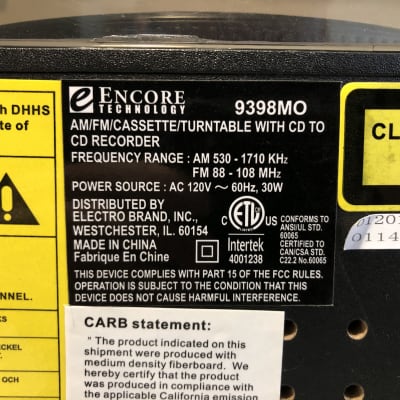 Encore 9398MO CD Recorder Turntable Record Player Cassette | Reverb