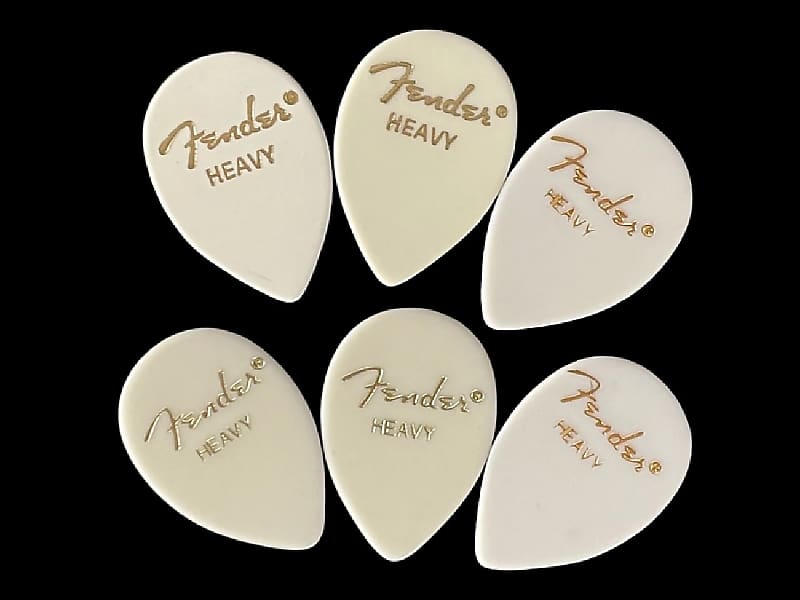 RARE - 6 Fender White 358 Heavy Pick (s) - Gold logo w/ R | Reverb