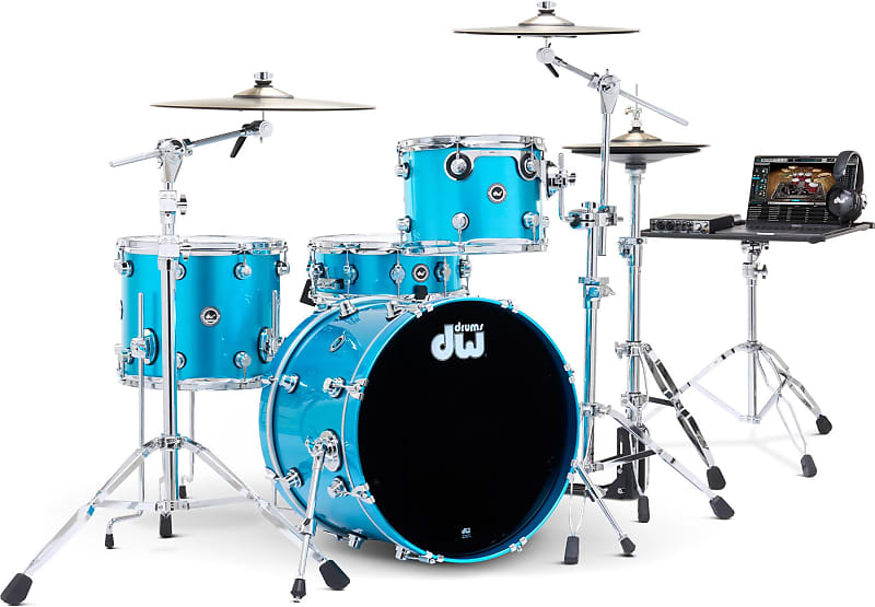 DW DWe 4-piece Drum Kit Bundle - Laser Blue Metallic Lacquer | Reverb