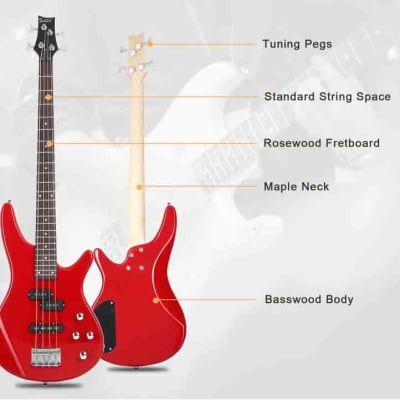 Glarry GIB 4 String Full Size SS pickups Red Bass Guitar/20W | Reverb