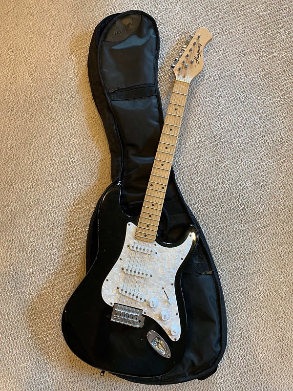 Harmony H80T Strat black with original branded gig bag, great | Reverb