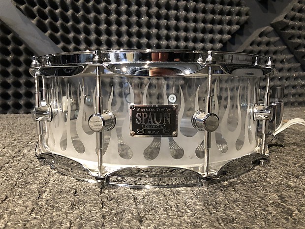 Spaun Drum Company 5.5x14" Clear Sandblasted Flames Acrylic | Reverb