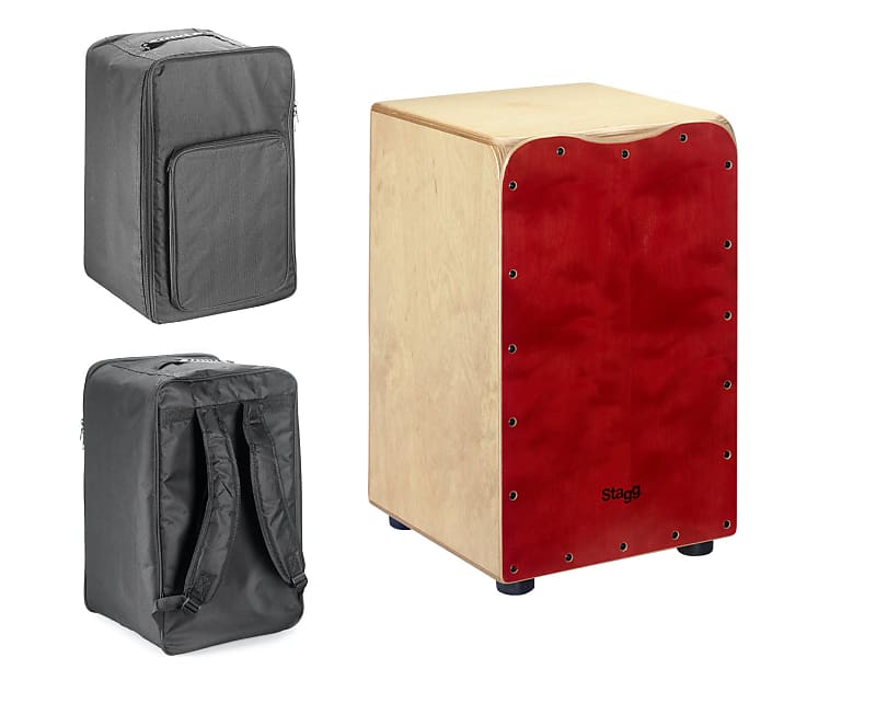 Stagg Cajon Drum, Red Birch + Stagg Gig Bag w/ Straps | Reverb