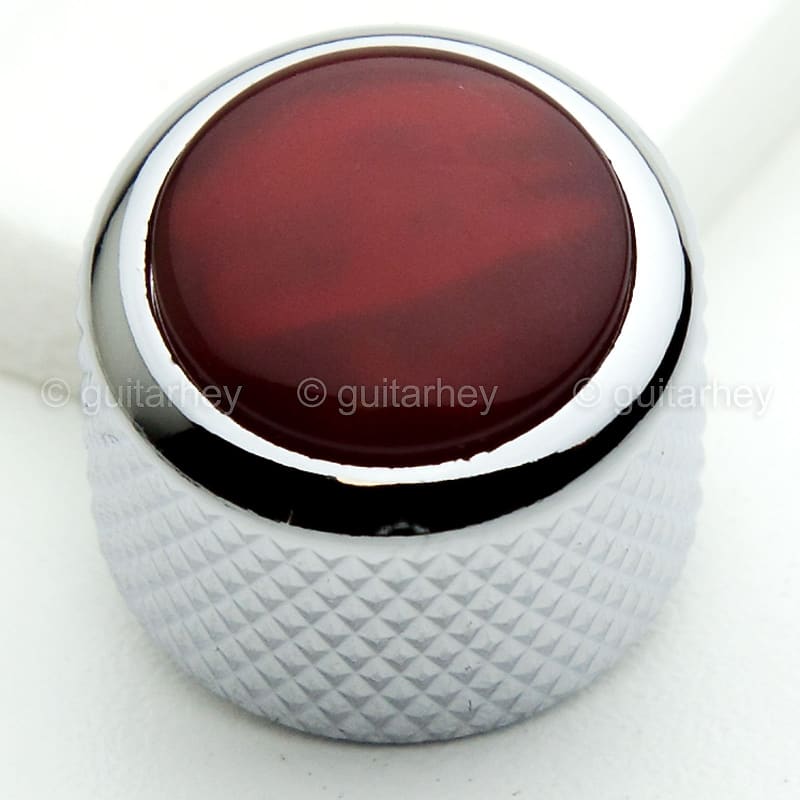 NEW (1) Q-Parts Guitar Knob CHROME with ACRYLIC RED PEARL on | Reverb