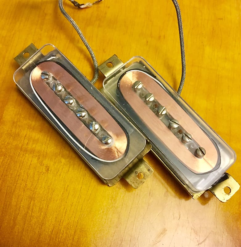 Gibson Dog-ear p90 pickups pair clear bobbin c 1968 original | Reverb
