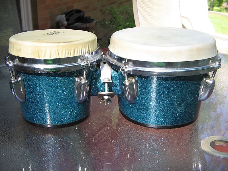 Pair of Vintage 1950's Blue Sparkle Bongos, Slingerland Radio | Reverb