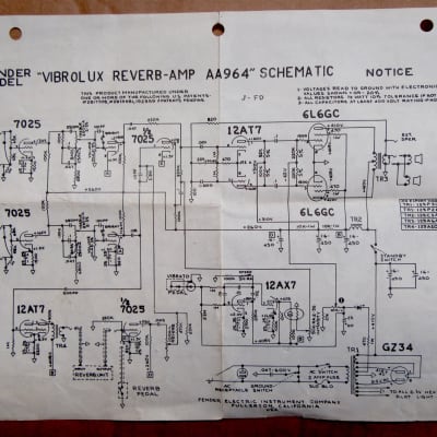 Fender Vibrolux Reverb AA964 Schematic 1963-1968 | Reverb