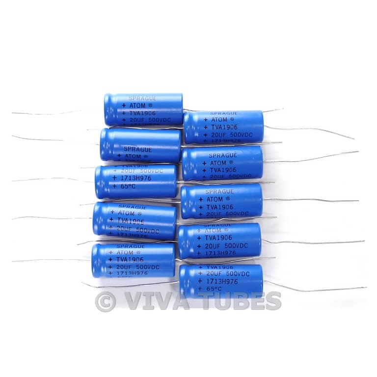 Lot of 10 New Sprague Atom 20uF 500V Electrolytic Capacitors | Reverb
