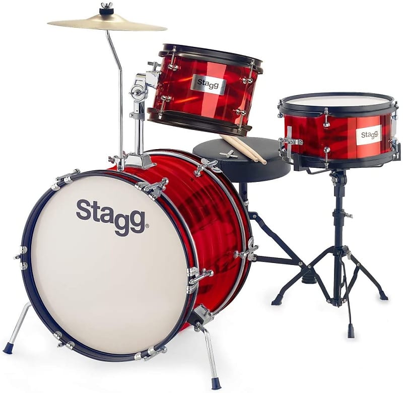 Stagg Kids Child's Full 16" Drum Set Kit - Red + Sticks, | Reverb