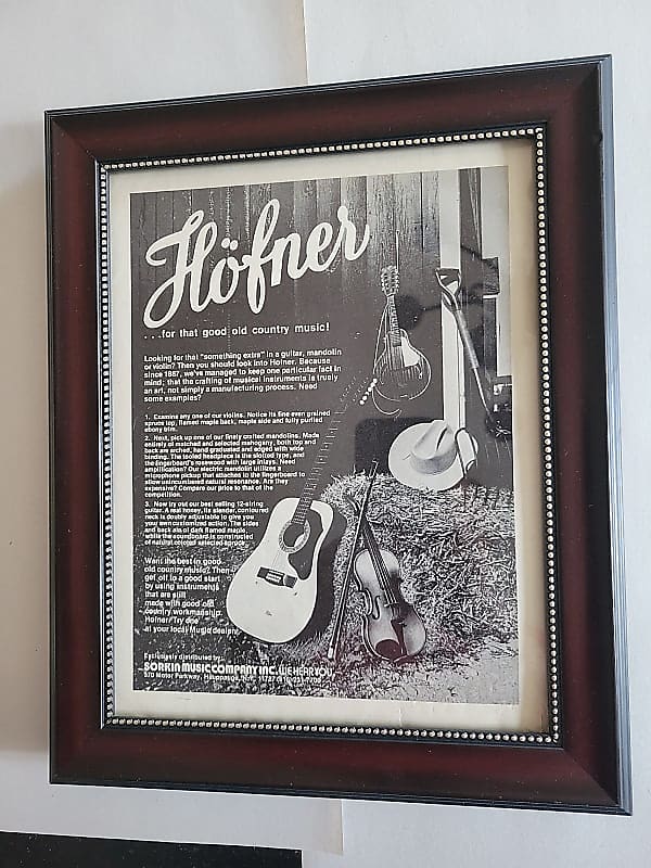 1974 Hofner Musical Instruments Promotional Ad Framed Hofner | Reverb