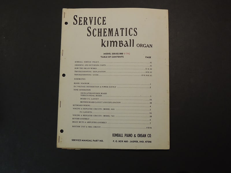 Kimball Model Series 800 Service Schematics [Three Wave | Reverb