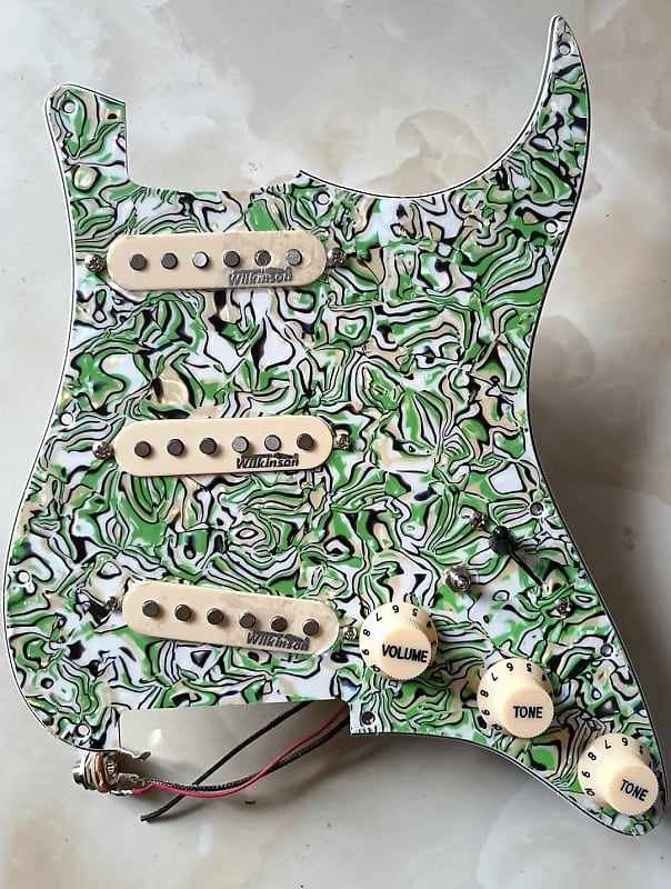 Green Shell Strat Style Guitar Prewired Loaded Pickguard SSS | Reverb