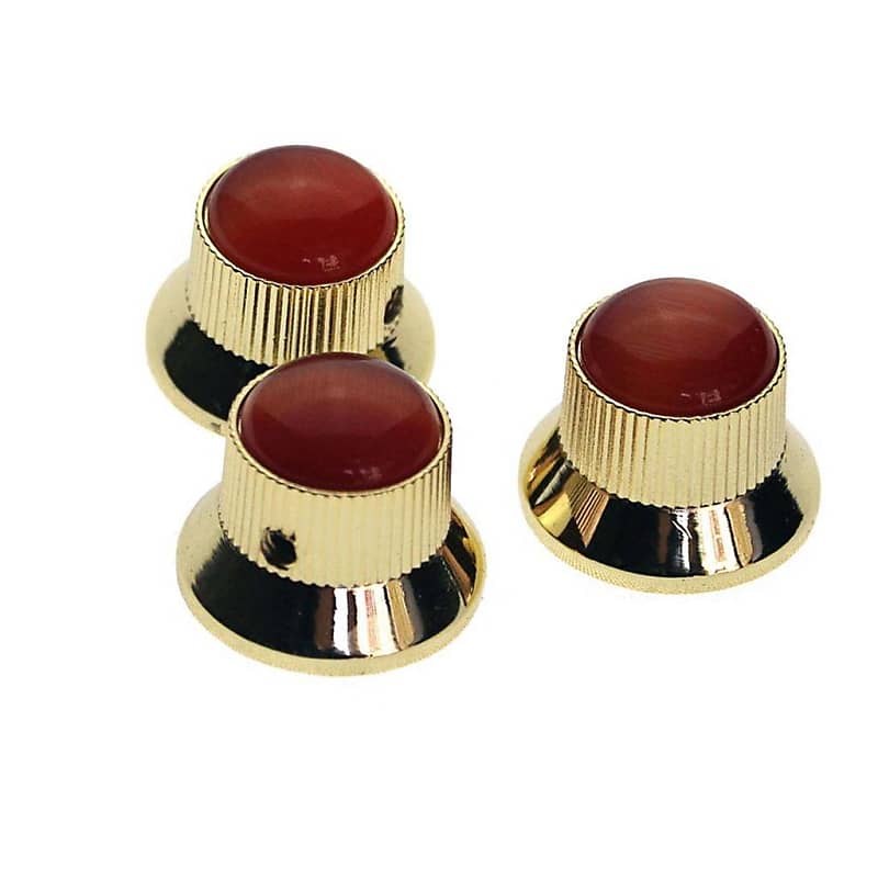 3pcs Gold Metal Strat Style Guitar Control Knobs, Red Top | Reverb