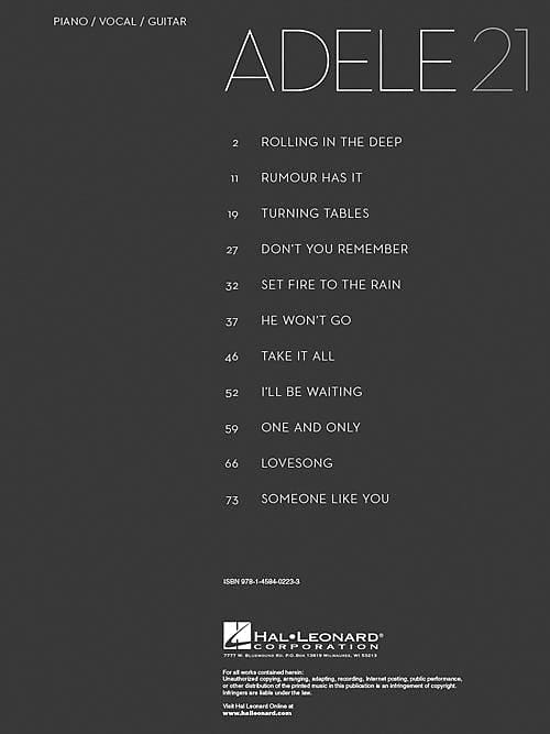 Adele - 21 Piano/Vocal/Guitar Artist Songbook | Reverb