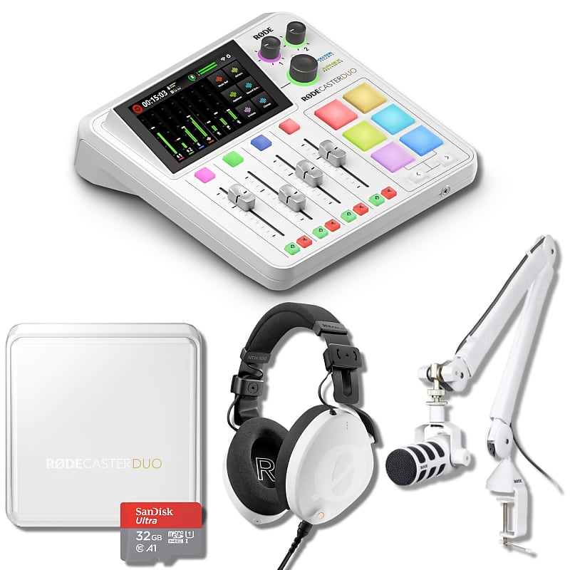 Rode RODECaster Duo (White) with White-out Rode Podmic | Reverb