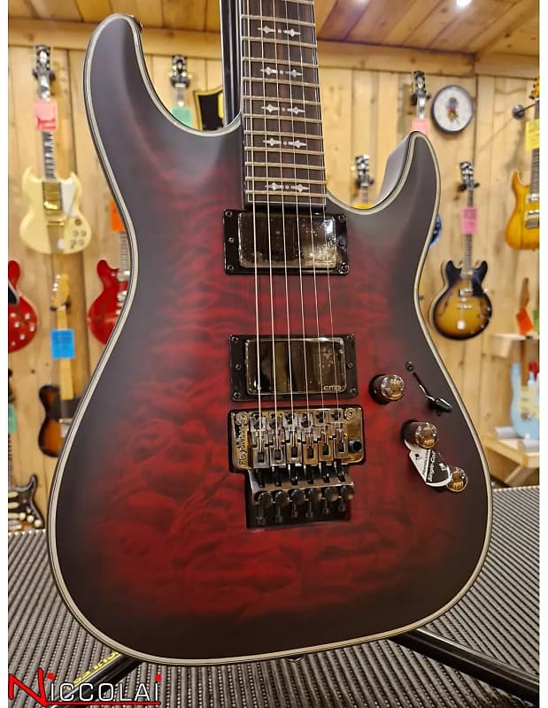 Schecter HELLRAISER EXTREME EBONY C-1-FR Crimson Red Burst | Reverb