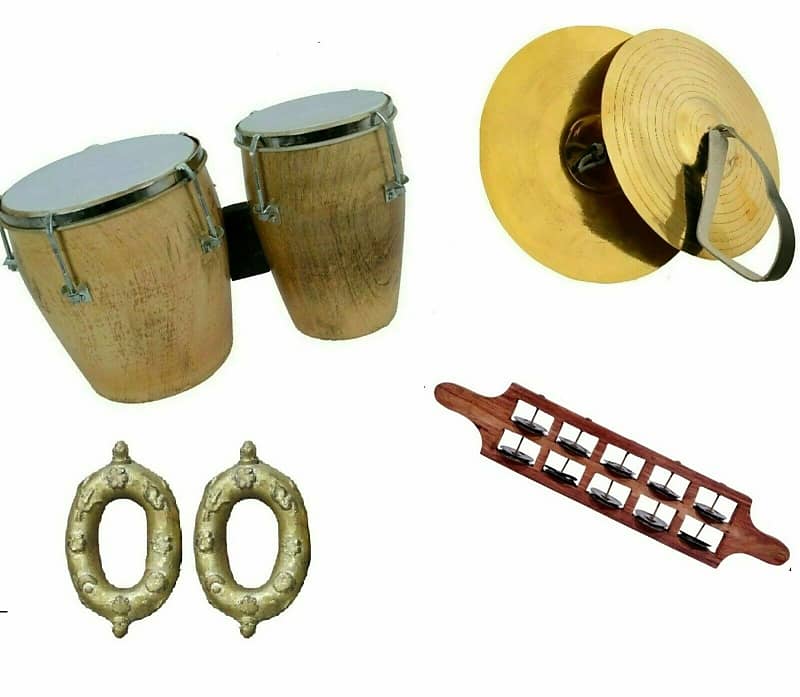 Handmade Combo Set Jhanj Manjeera Small Musical Bango Khartal | Reverb