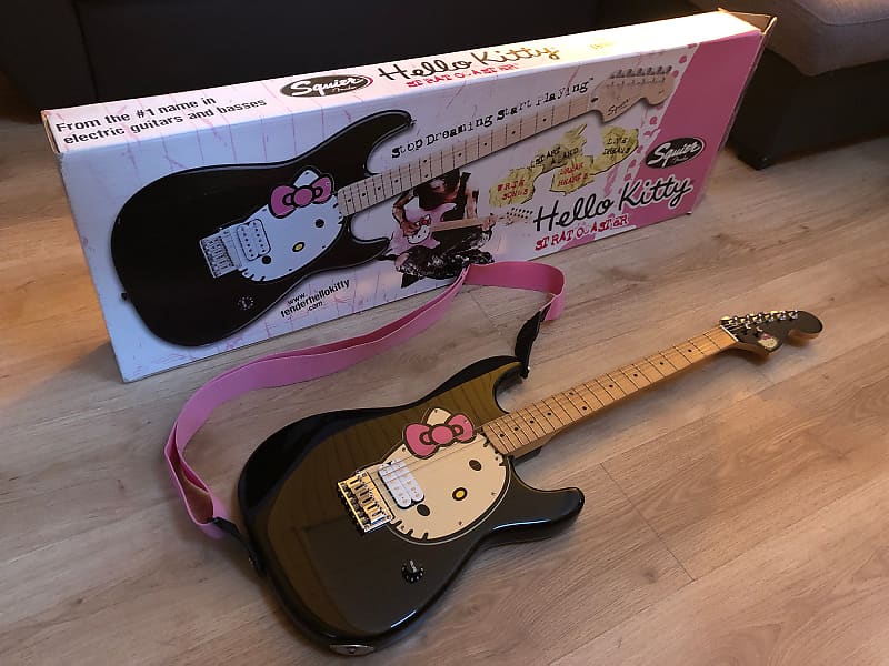 UNIQUE Matching headstock Hello Kitty Black Stratocaster | Reverb