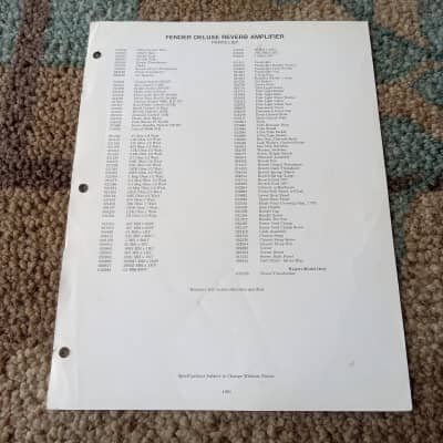 Vintage 1981 Fender Deluxe Reverb Amplifier Parts List and | Reverb