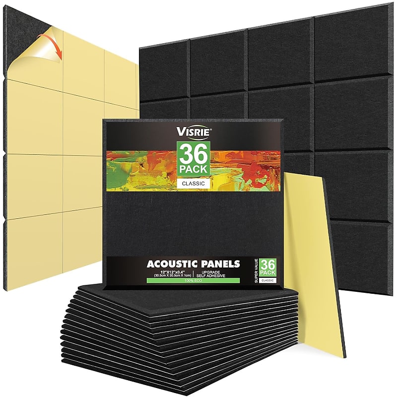 36 Pack Black Acoustic Panels 12"X12"X 0.4"Soundproof Wall | Reverb