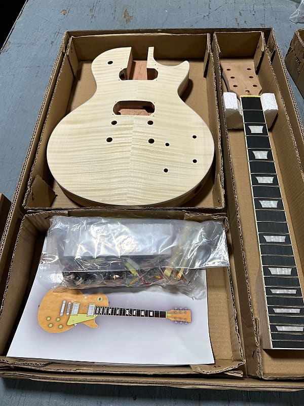 LP COMPLETE DIY Guitar Kit set neck with carved maple top | Reverb