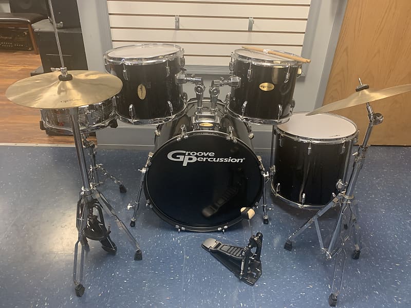 Groove Percussion 5 Piece Drum Set Black/ Silver | Reverb