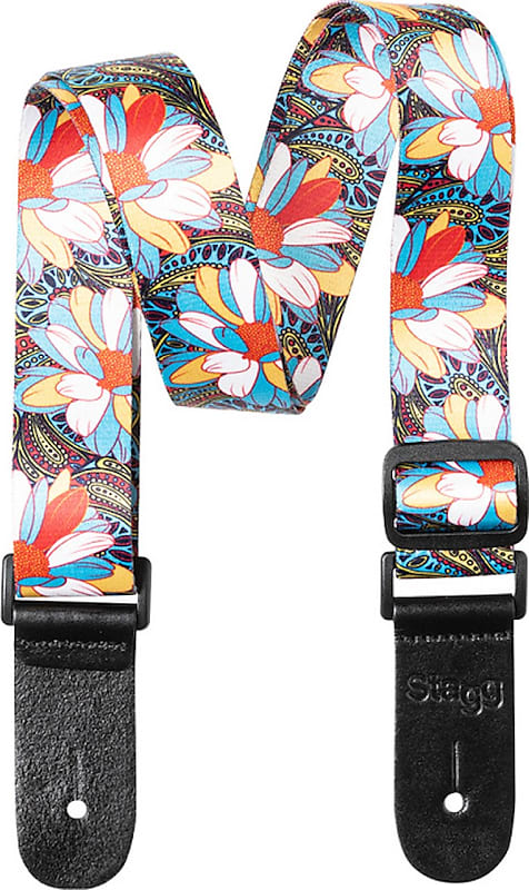 Terylene uke strap with blue/yellow flower pattern | Reverb