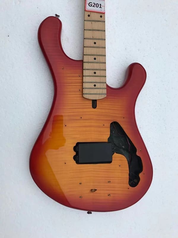 Cherry Burst 4 String Bass Guitar Tiger Maple Top Body, Maple | Reverb