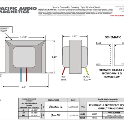 Pacific Transformer Fender 6G15 Brownface Reverb Unit Output | Reverb