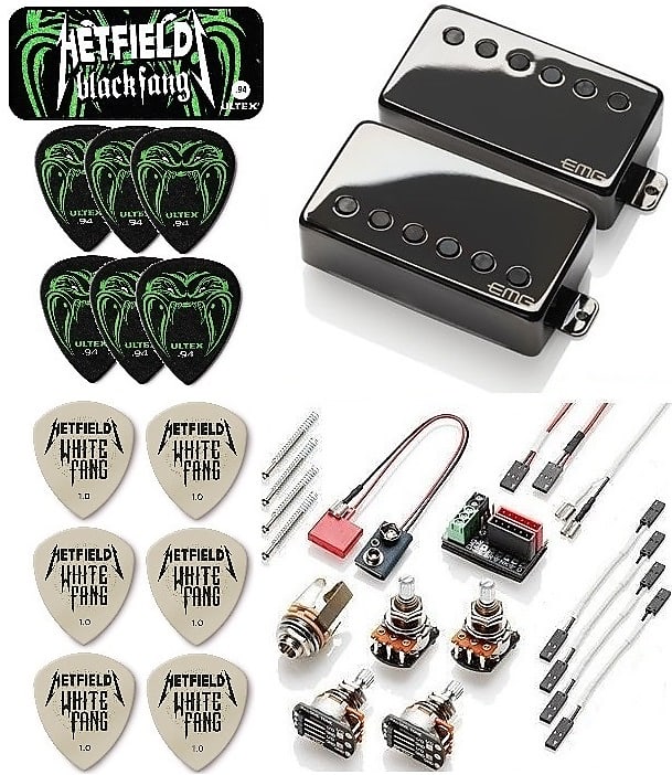 EMG F JH SET JAMES HETFIELD BLACK CHROME FLOYD ROSE SPACED | Reverb