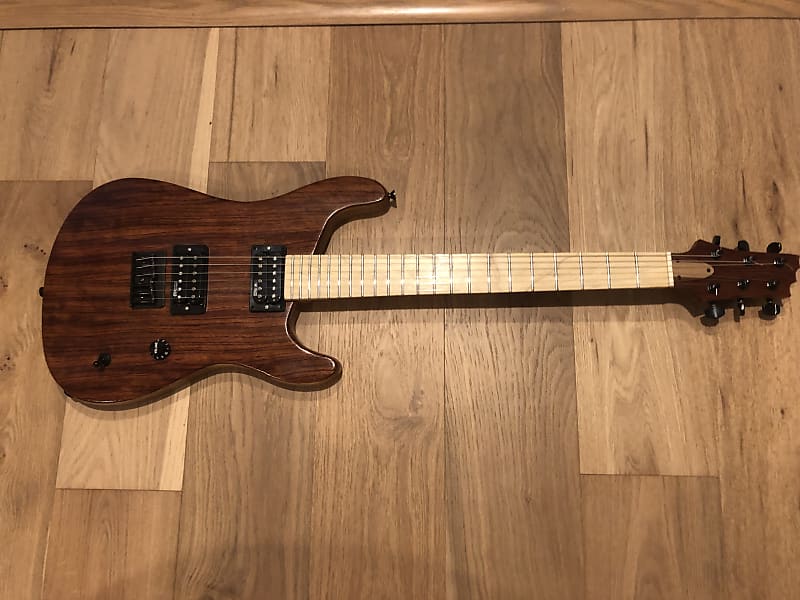 Custom Built strat style ribbon striped Bubinga drop top | Reverb