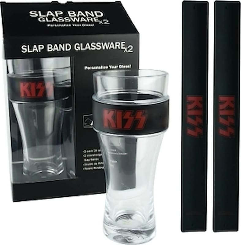 Kiss - Glassware/Slap Bands 2-Pack - 2 Pint Size Glasses with | Reverb