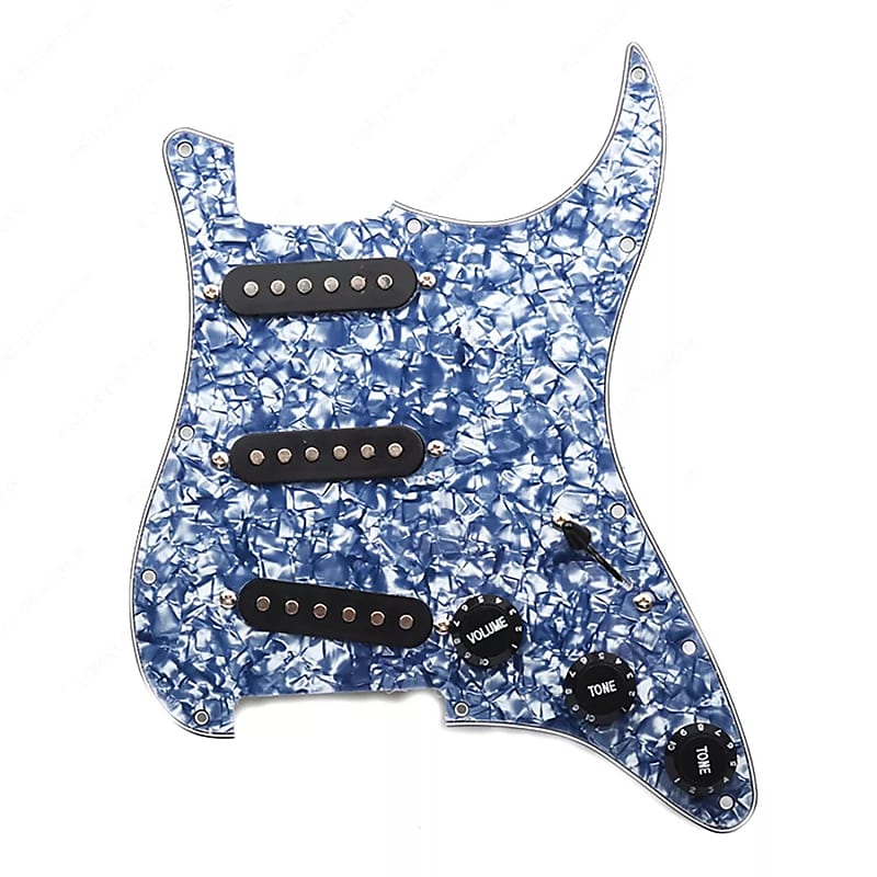 11-Hole SSS Loaded Strat Pickguard - Grey Pearl & Black | Reverb