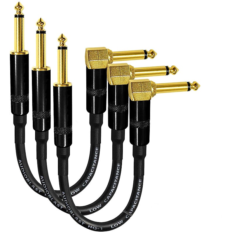 Pedal Patch Cable 3 Units 6 Inch Straight/Angled Gold Dual | Reverb
